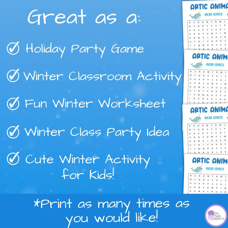 Arctic Animals Winter Word Search Puzzle, Winter Worksheet for Kids ...