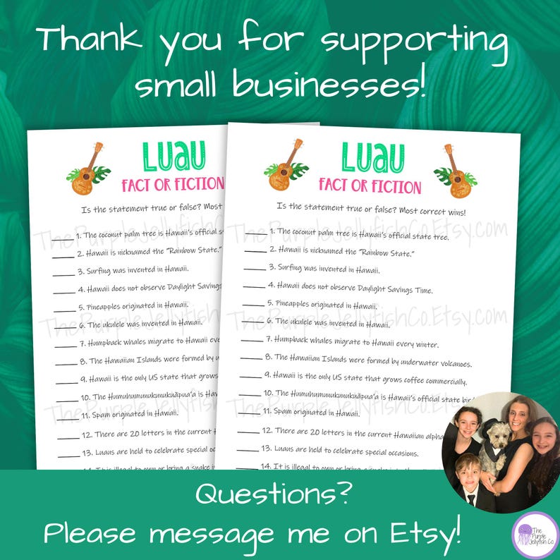 Luau Fact or Fiction Hawaii Trivia Game Printable, Hawaiian Party Idea ...