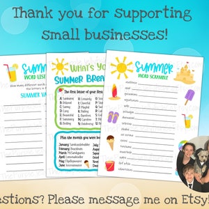 Summer Word Game, Summer Activity for Kids Printable, Summer Party Idea ...