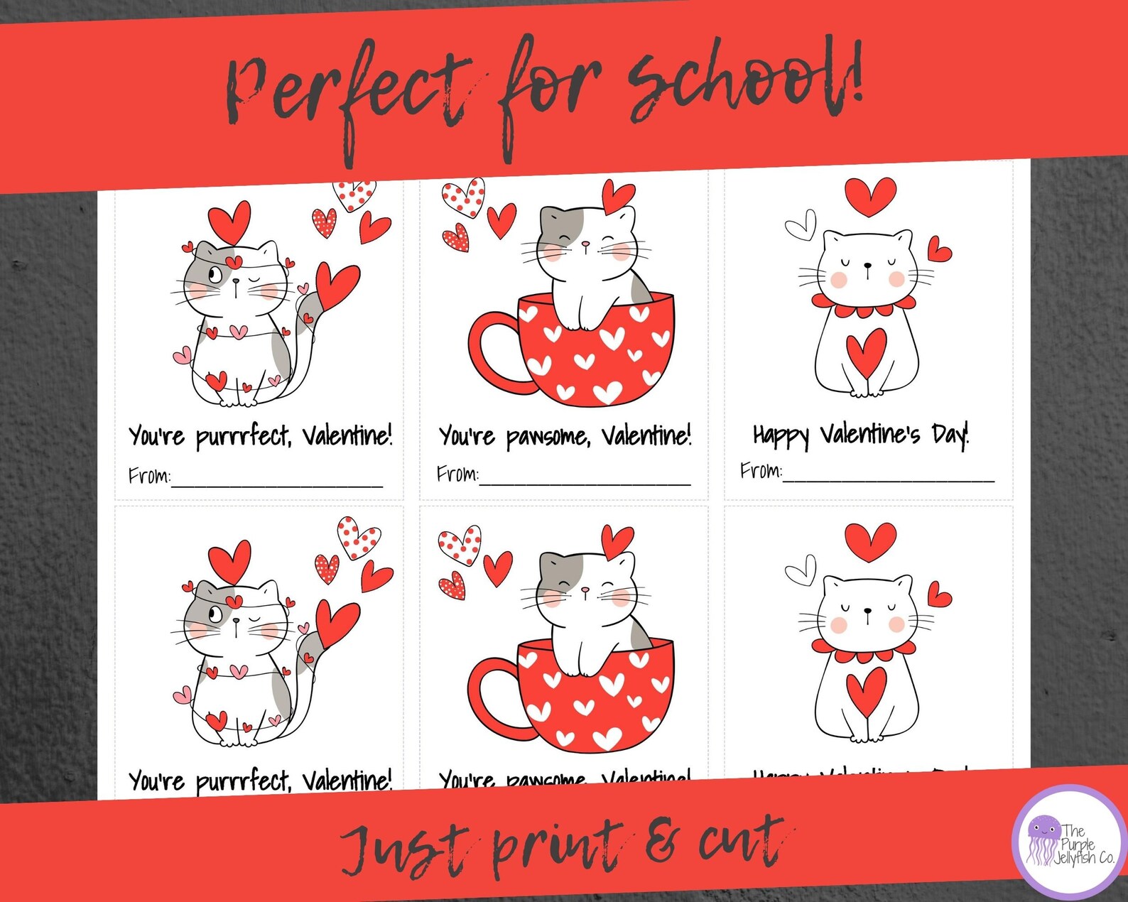 Cat Valentines Cards for Kids Printable, Cute Animal Valentines for ...