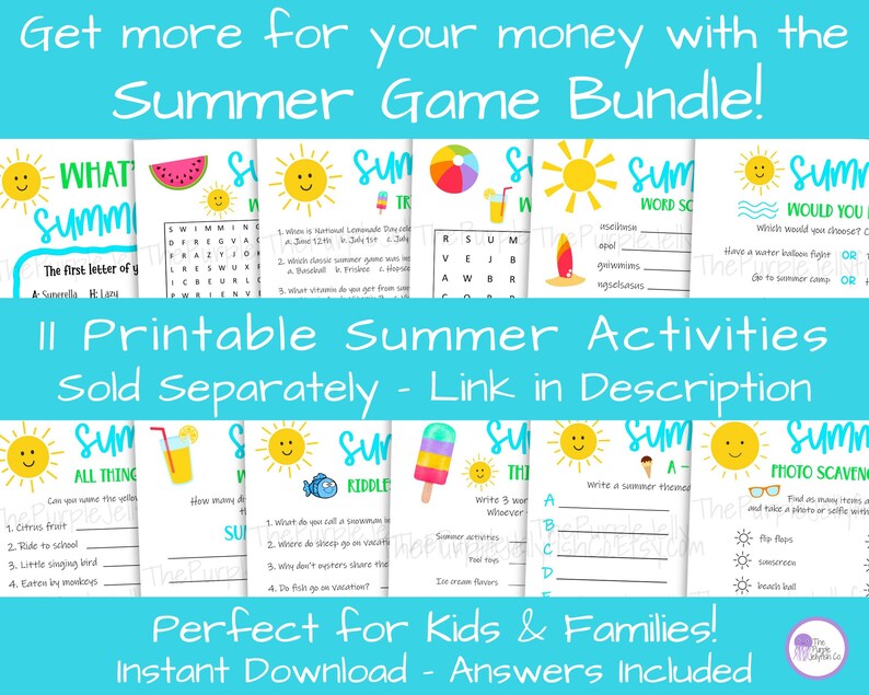 Summer Word Game, Summer Activity for Kids Printable, Summer Party Idea ...