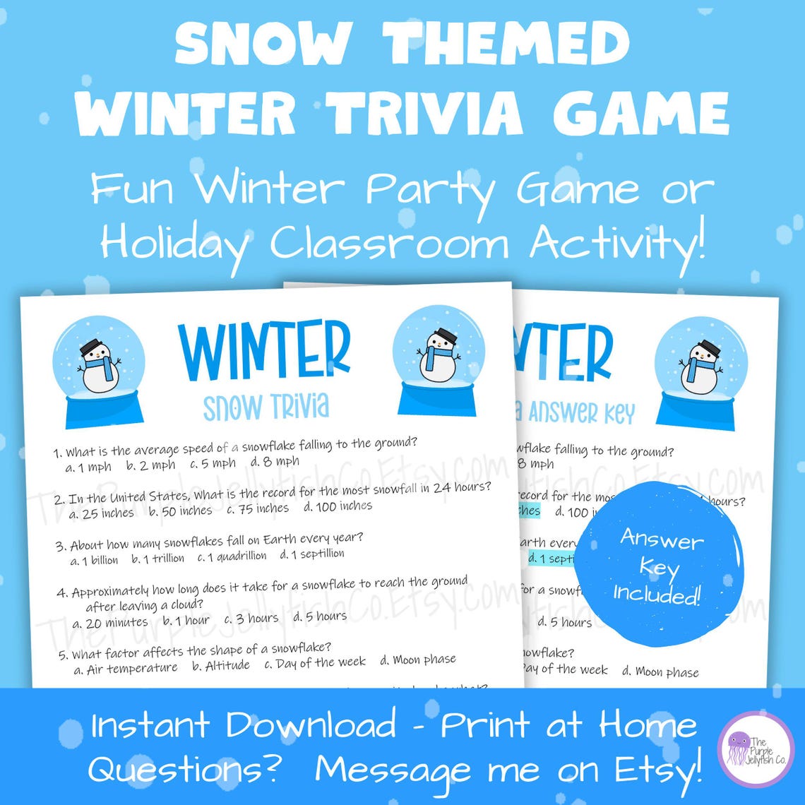 Winter Trivia Game, Winter Party Games, Winter Games for Kids, Winter ...