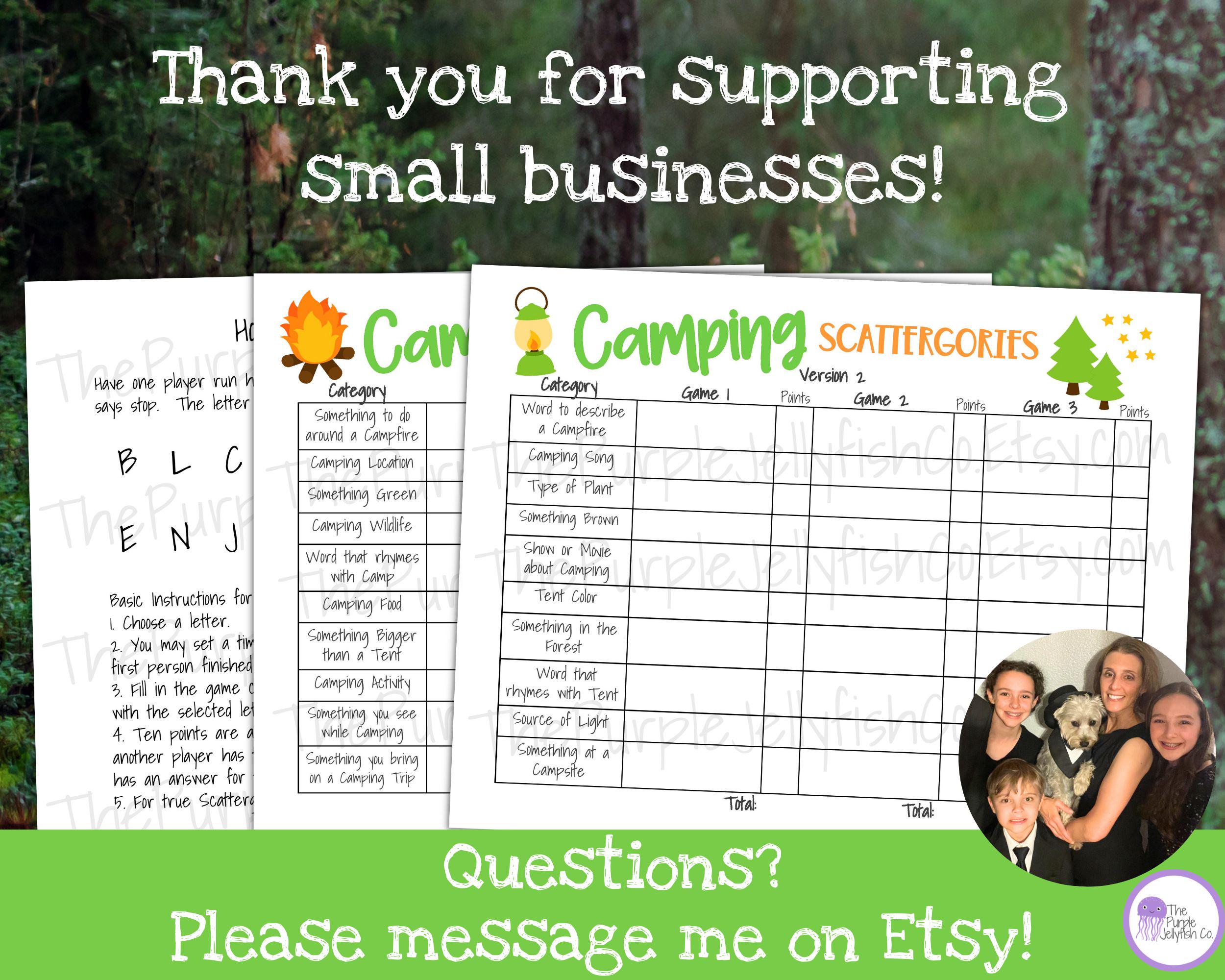 Camping Scattergories Game Printable, Summer Camp Game for Kids Camping ...