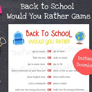 Back to School Would You Rather Questions Printable First Day of School ...