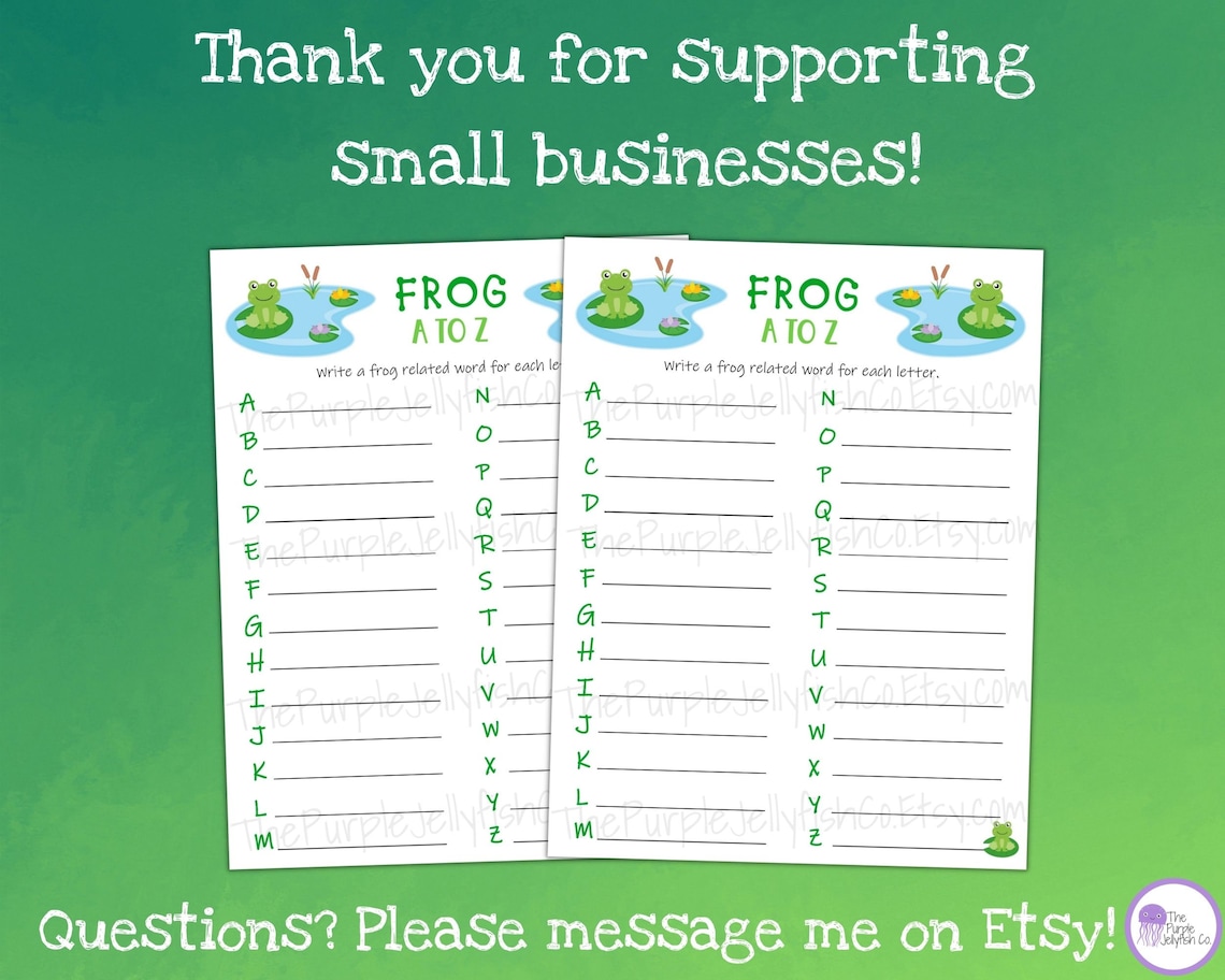 Frog A to Z Game Printable Word Game for Kids Frog Classroom - Etsy