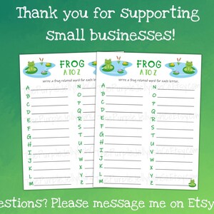Frog A to Z Game, Printable Word Game for Kids, Frog Classroom Activity ...