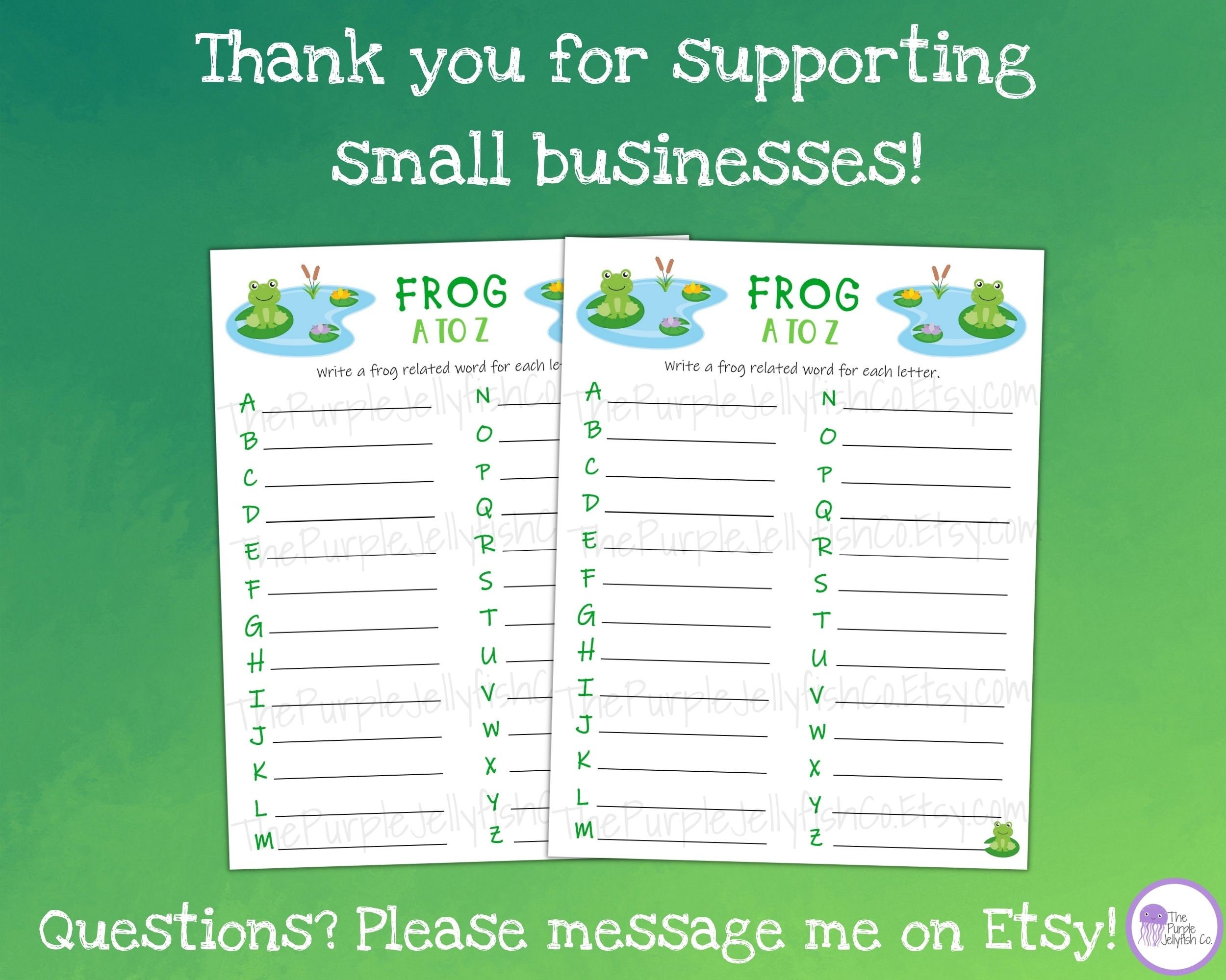 Frog A to Z Game, Printable Word Game for Kids, Frog Classroom Activity ...