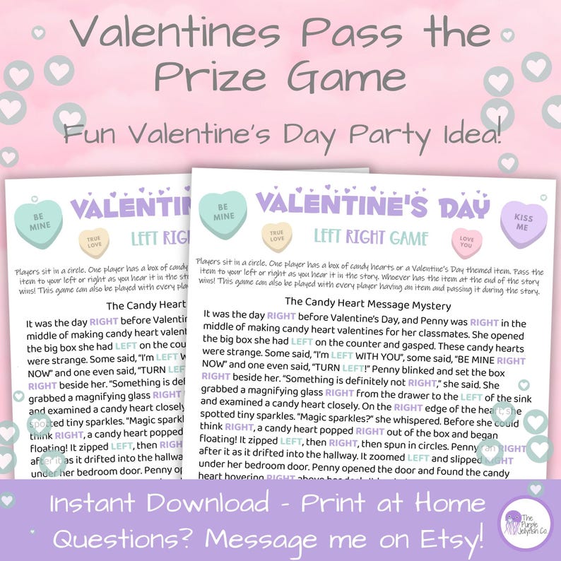 Valentines Left Right Game, Conversation Heart Party Supplies, Candy ...