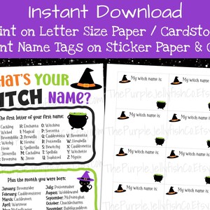What's Your Witch Name Game Halloween Game Printable - Etsy