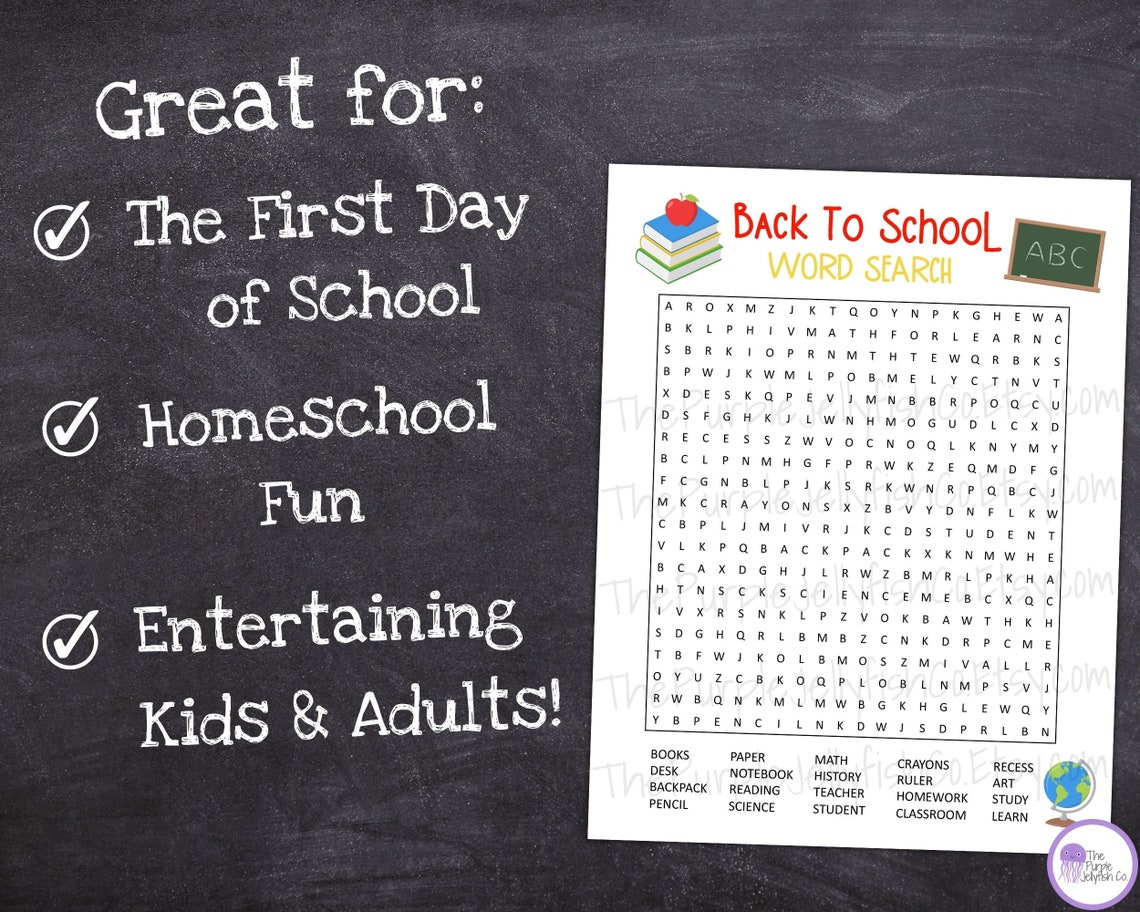 Back to School Word Search, First Day of School Activity, Printable ...
