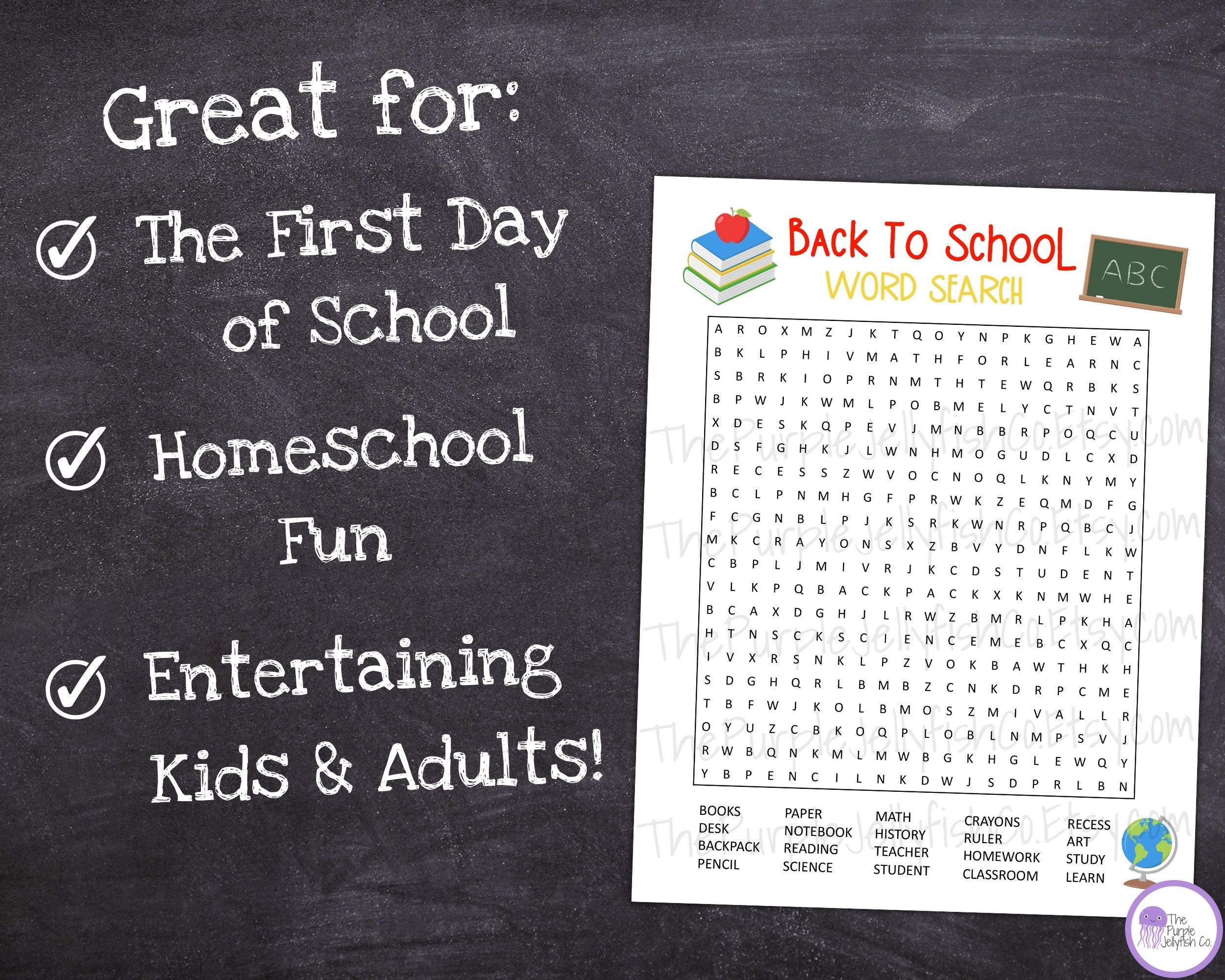 Back to School Word Search, First Day of School Activity, Printable ...
