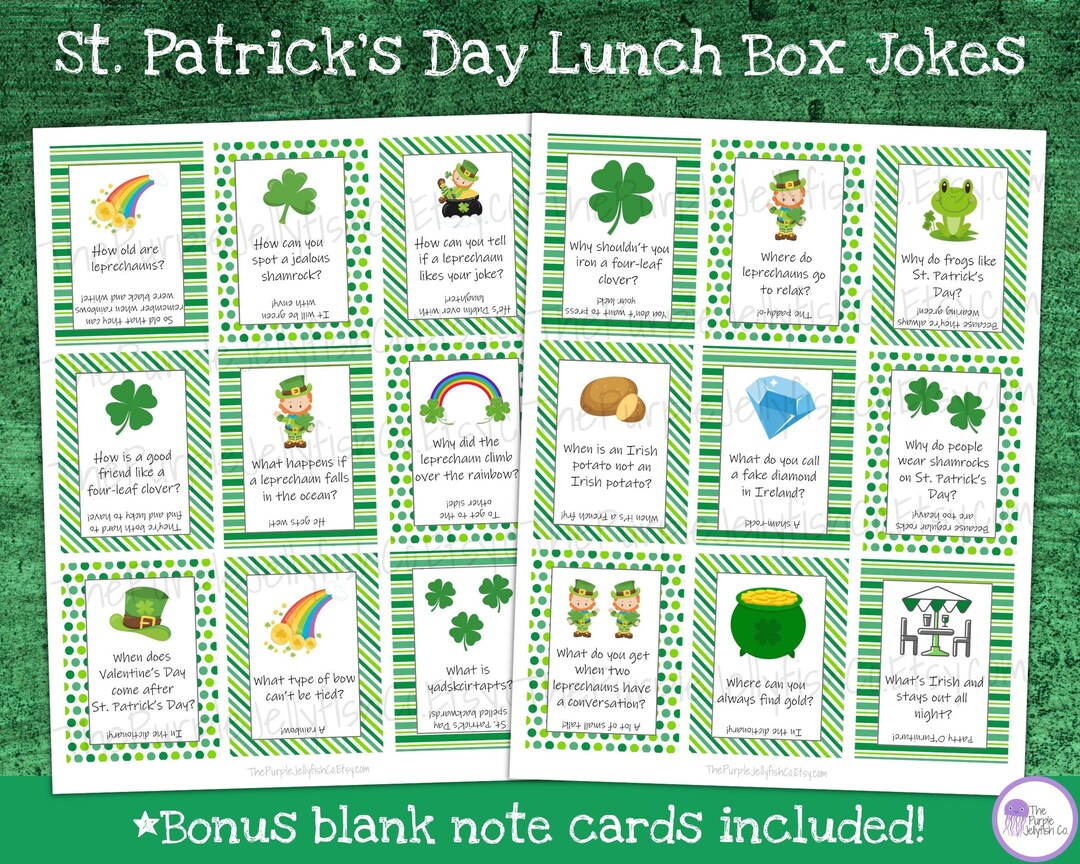 St Patricks Day Lunchbox Notes for Kids Lunch Box Jokes, School Lunch ...