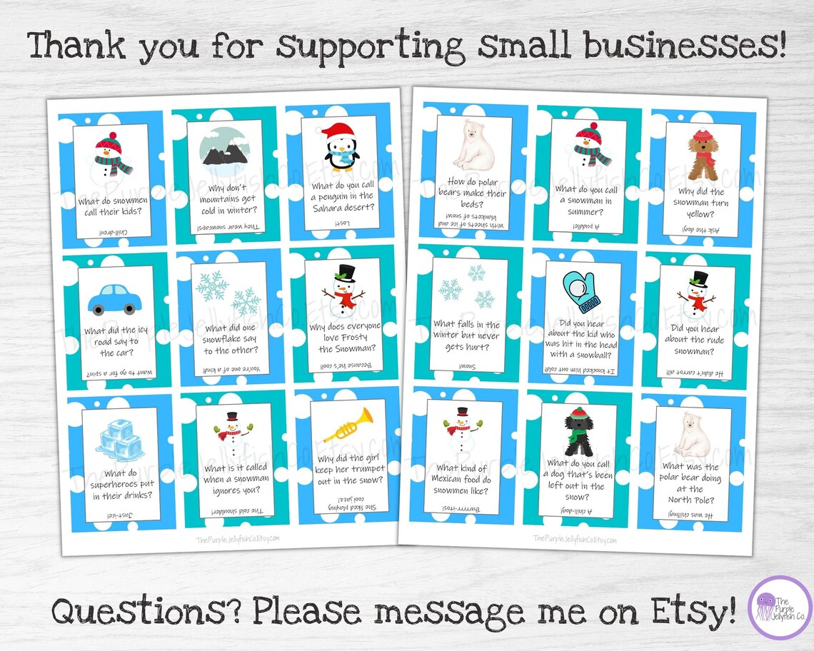 Printable Lunch Box Notes for Kids, Winter Lunch Box Jokes, Lunchbox ...