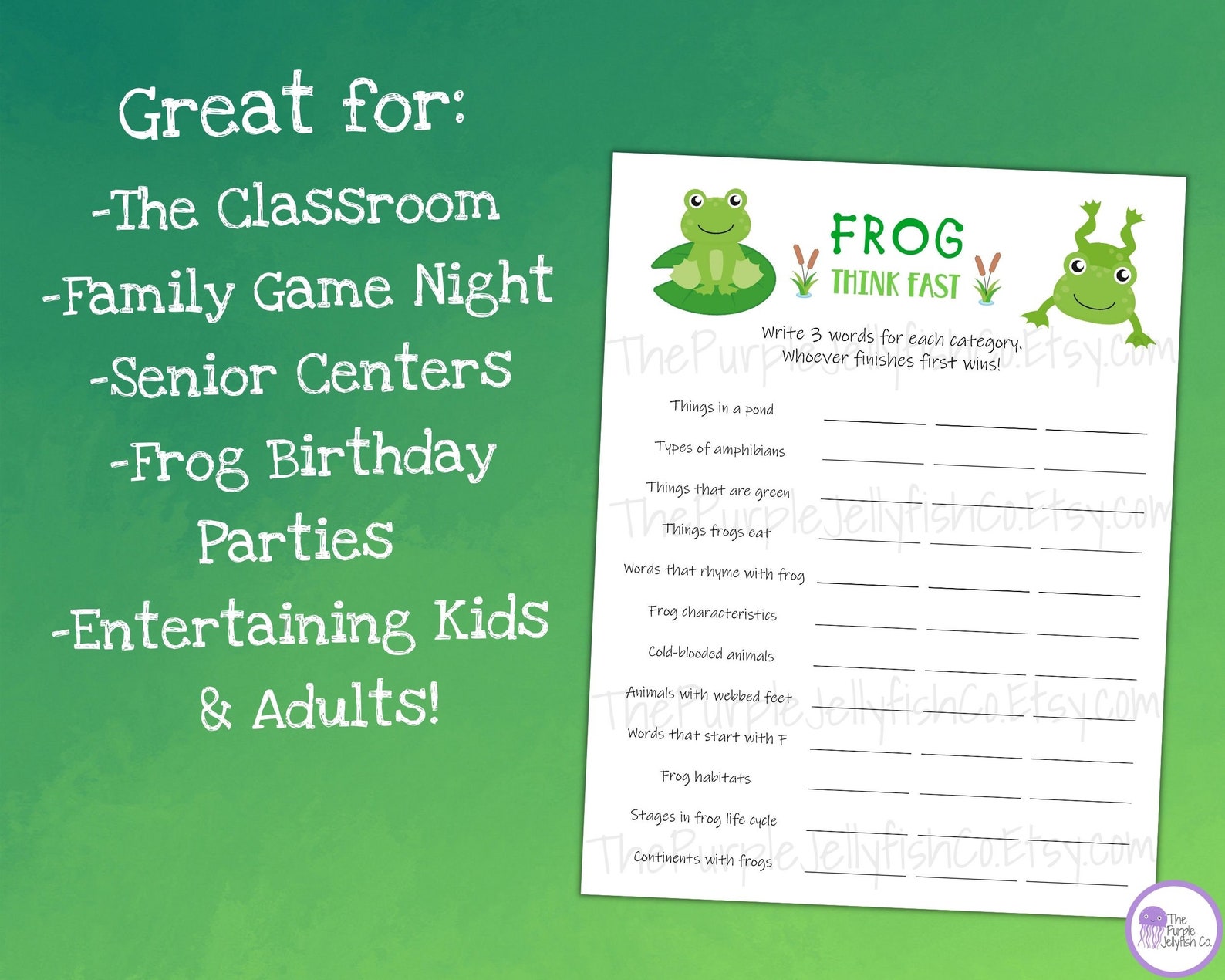 Frog Think Fast Game, Printable Frog Game, Frog Activity for Kids ...