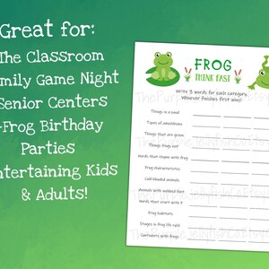 Frog Think Fast Game, Printable Frog Game, Frog Activity for Kids ...