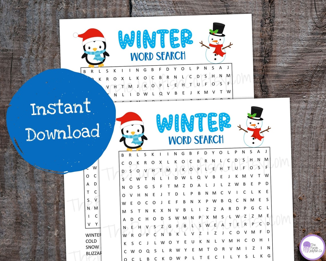 Winter Word Search Printable, Word Search Puzzle for Kids & Adults ...
