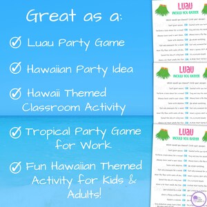 Would You Rather Luau Party Idea, Hawaiian Party Game for Kids & Adults ...