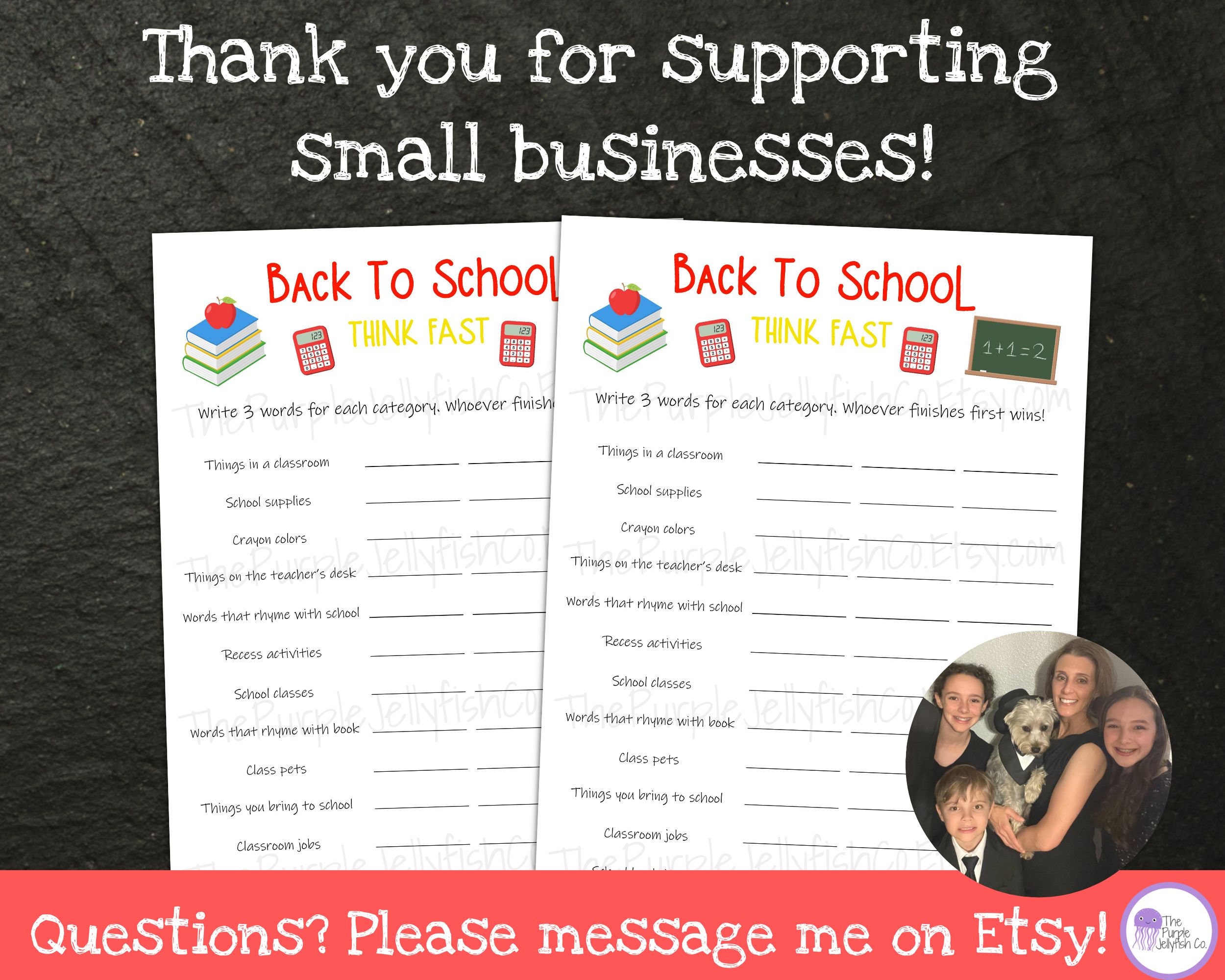 Back to School Activity Think Fast Game, First Day of School Printable ...