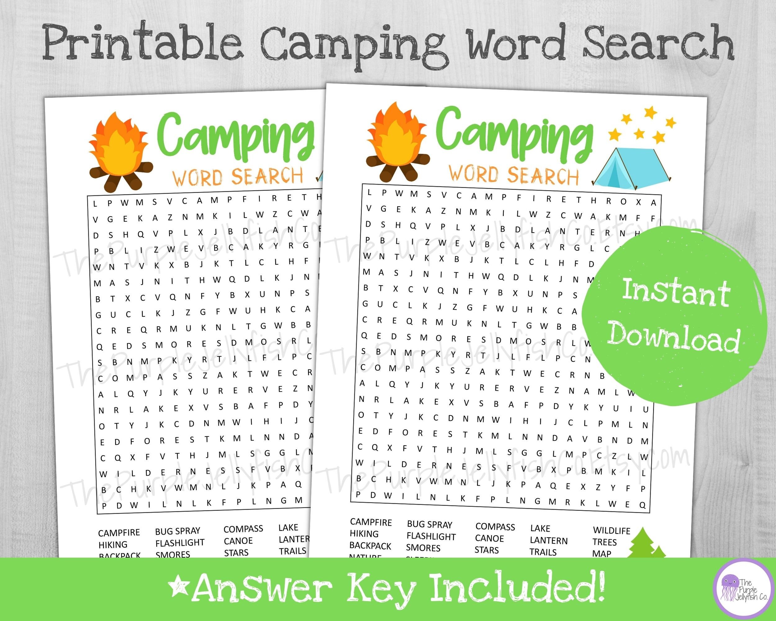 Camping Word Search Printable, Camping Activity for Kids, Summer Camp ...