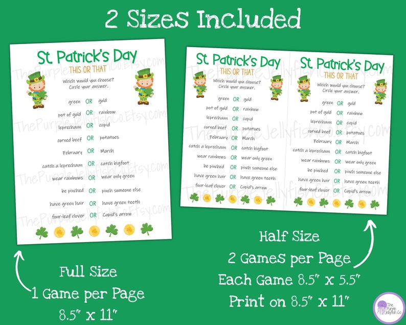 This or That St Patricks Day Game for Kids, Printable St Patricks Day ...