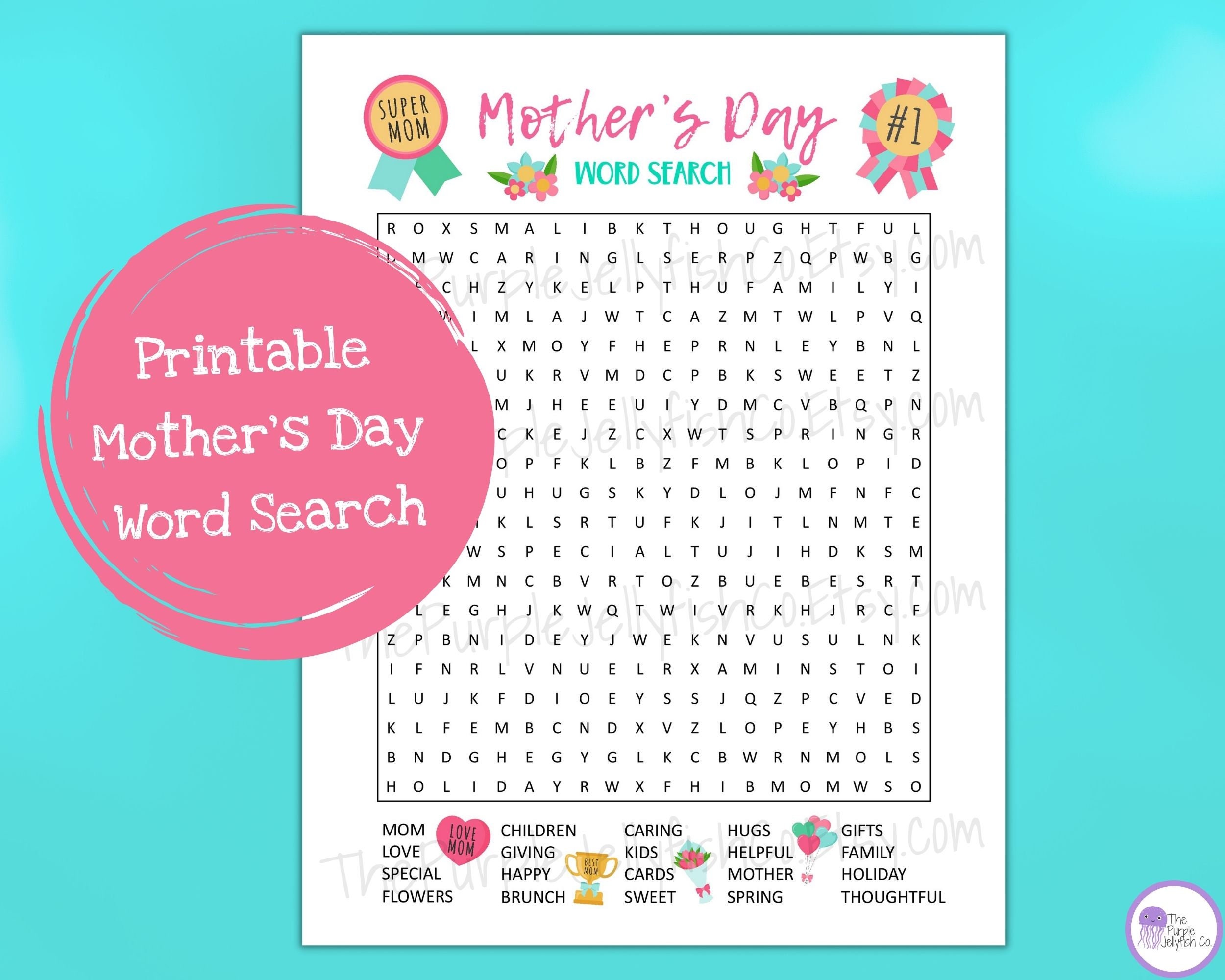 Mother's Day Word Search for Kids and Adults, Mother's Day Game ...