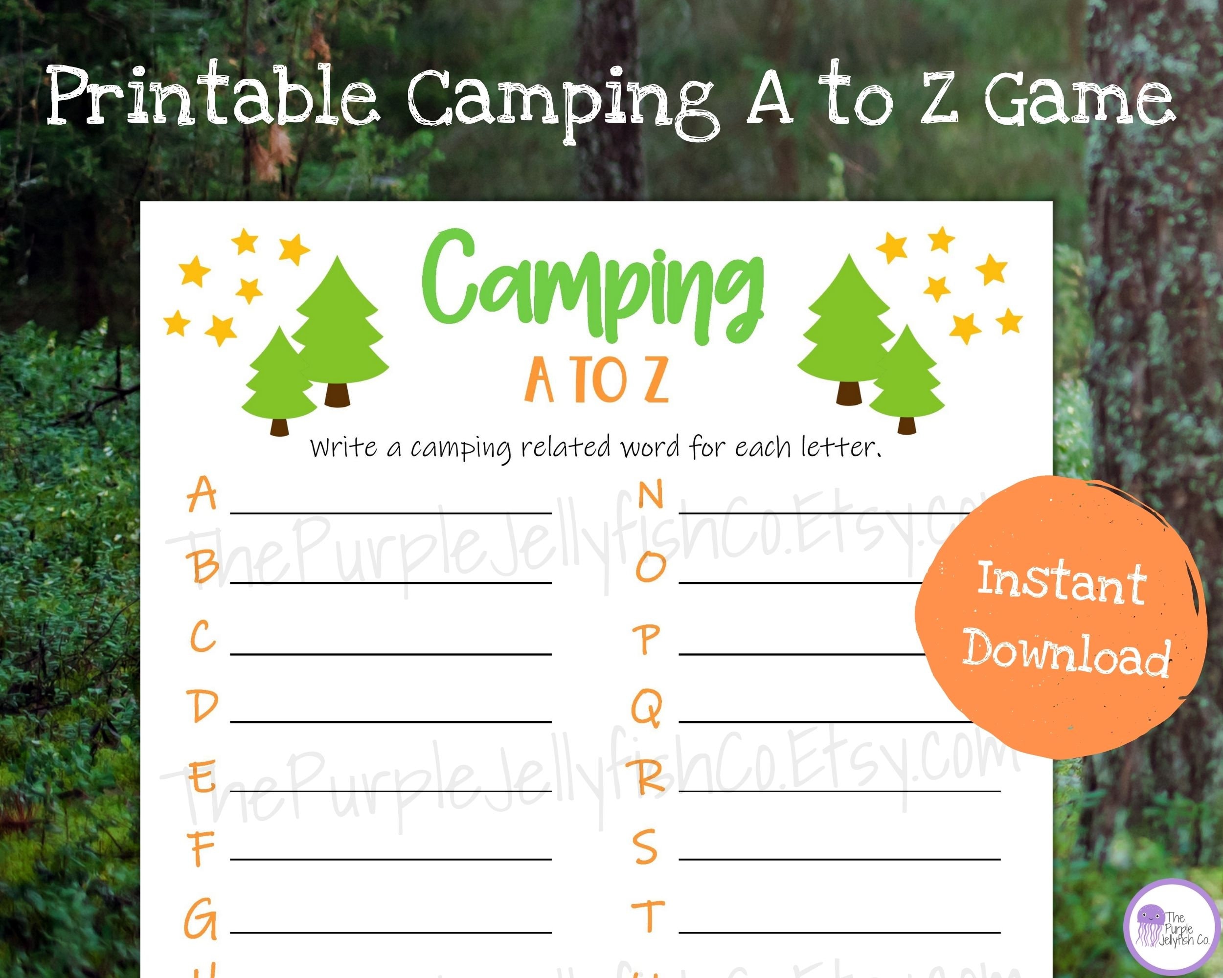 Camping A to Z, Camping Game Printable, Camping Activity for Kids, A-Z ...