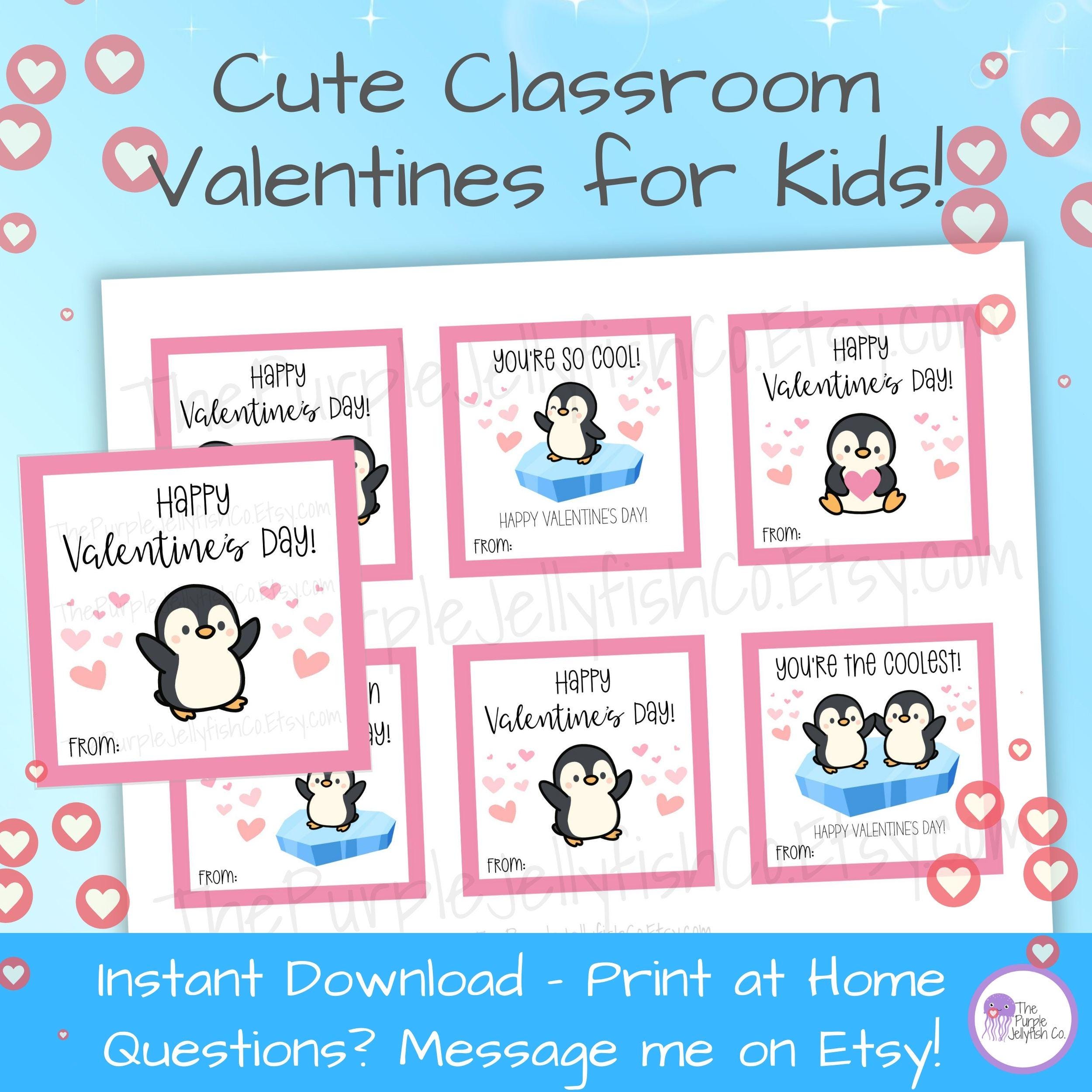 Penguin Valentine Printable, Valentines Cards for Kids Classroom ...