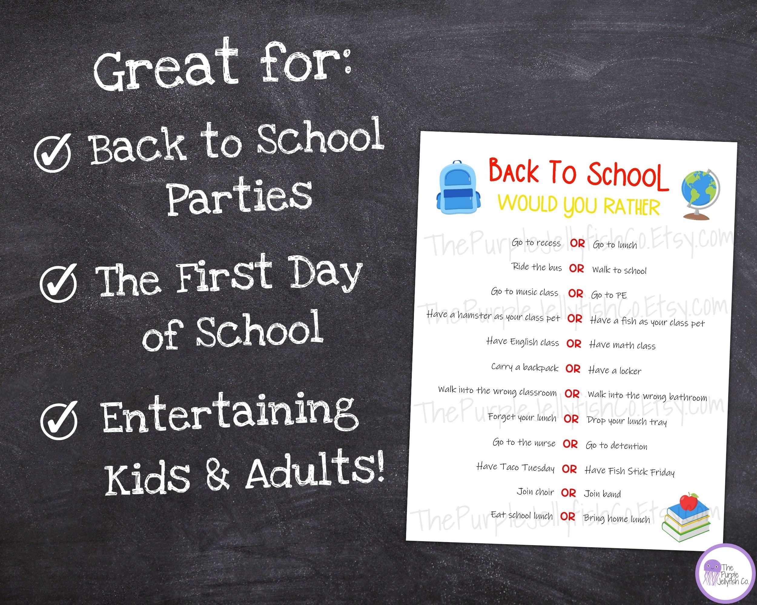 Back to School Would You Rather Questions Printable First Day of School ...
