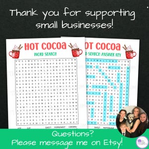 Hot Cocoa Christmas Word Search Puzzle, Hot Chocolate Bar Holiday Game ...