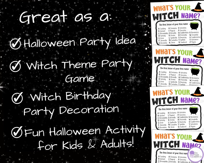 What's Your Witch Name Game, Halloween Party Games Printable, Halloween ...
