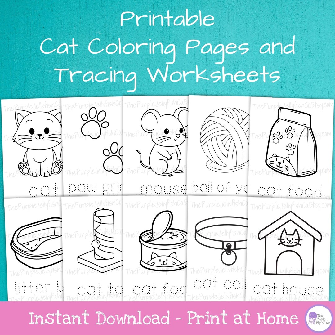 Cat Coloring Pages for Kids Printable, Letter Tracing Worksheets for ...
