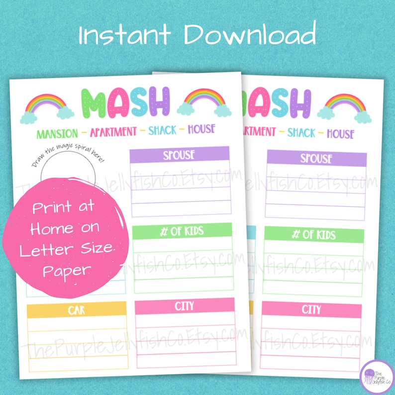 MASH Game Printable, 90s Nostalgia Party Idea, 80s Retro Activity for ...