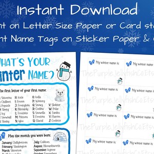 What's Your Winter Name Game With Sign and Name Tags, Winter Party ...