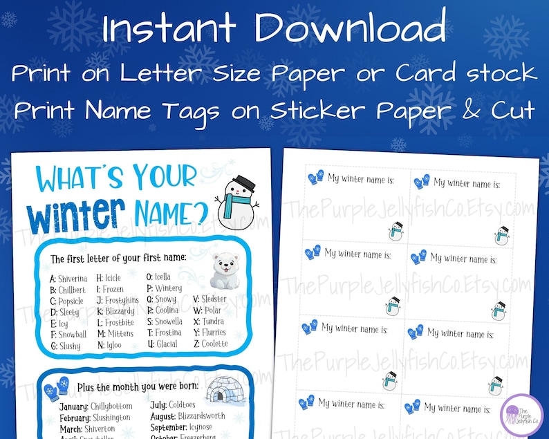 What's Your Winter Name Game With Sign and Name Tags, Winter Party ...