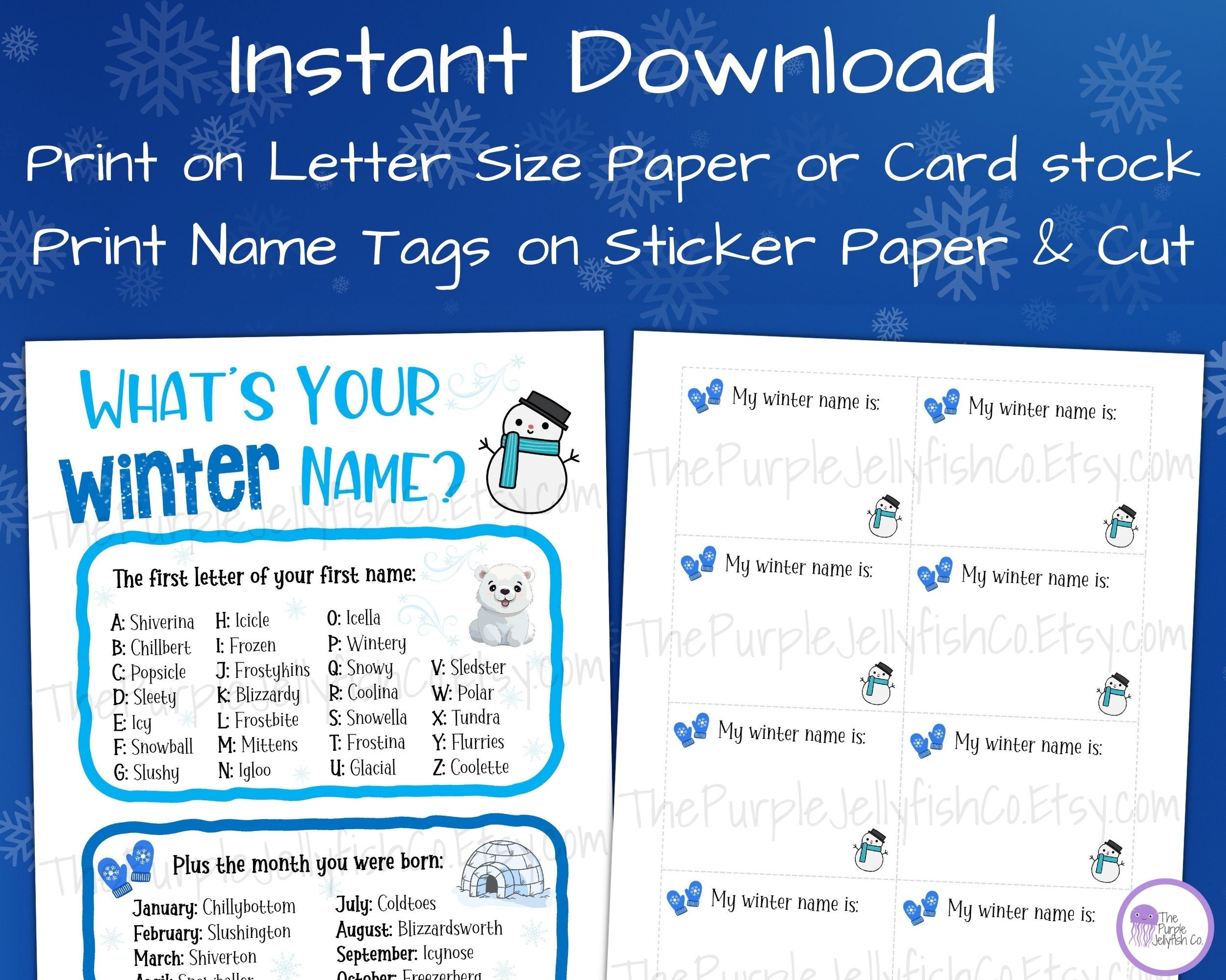 What's Your Winter Name Game With Sign and Name Tags, Winter Party ...