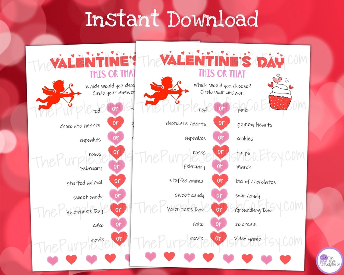 Valentines This or That Game Printable, Valentines Day Would You Rather ...