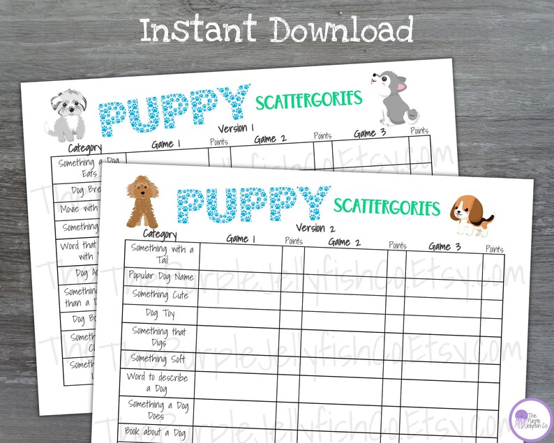 Puppy Scattergories Printable, Puppy Party Game, Dog Birthday, Puppy ...