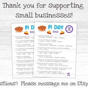 Pi Day Trivia Game for Kids and Adults, Printable Pi Day Activity, Pi ...