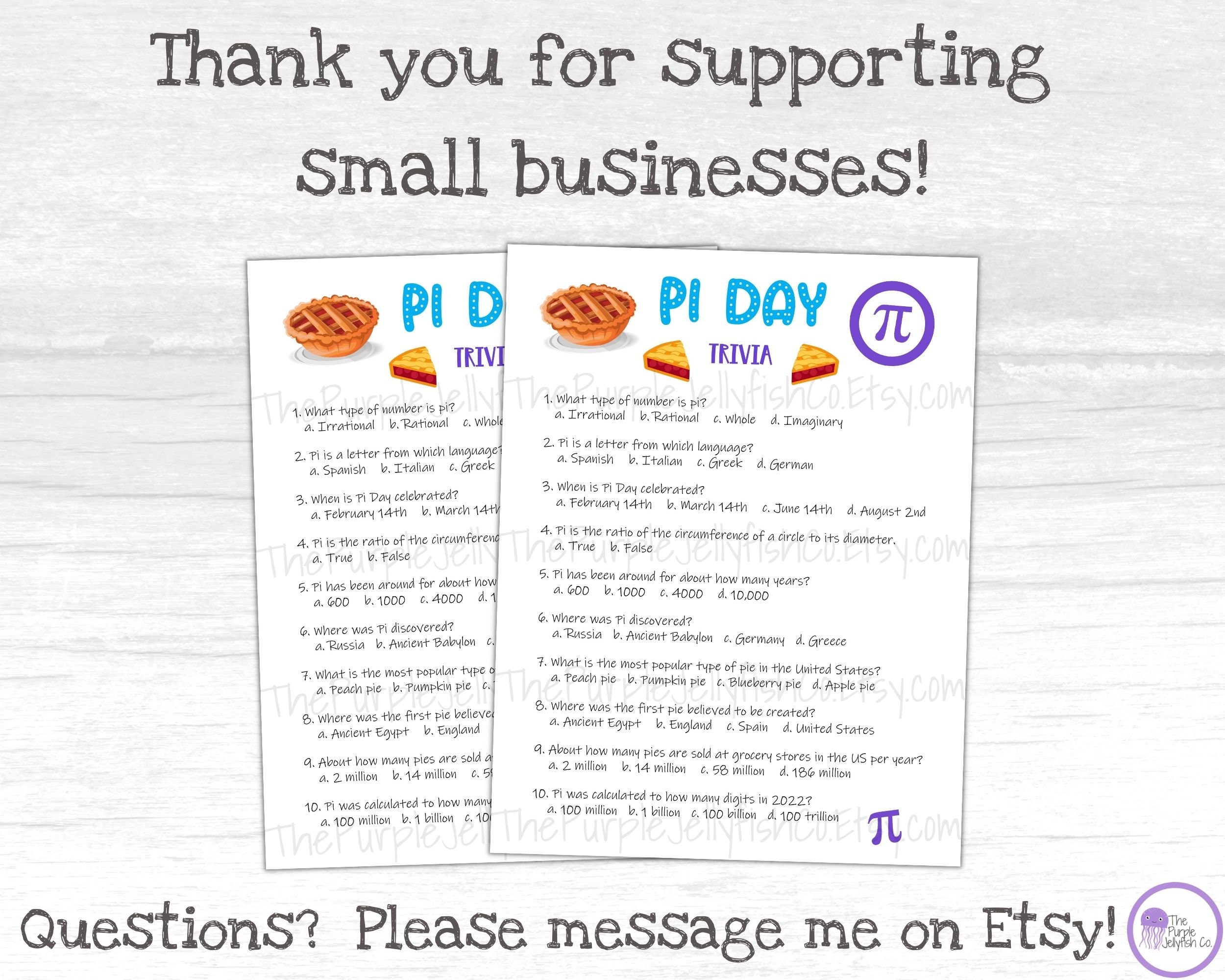 Pi Day Trivia Game for Kids and Adults, Printable Pi Day Activity, Pi ...
