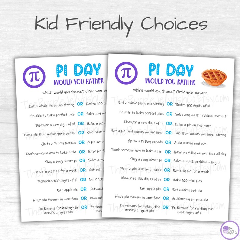 Pi Day Would You Rather Questions for Kids, This or That Game, Pi Day ...