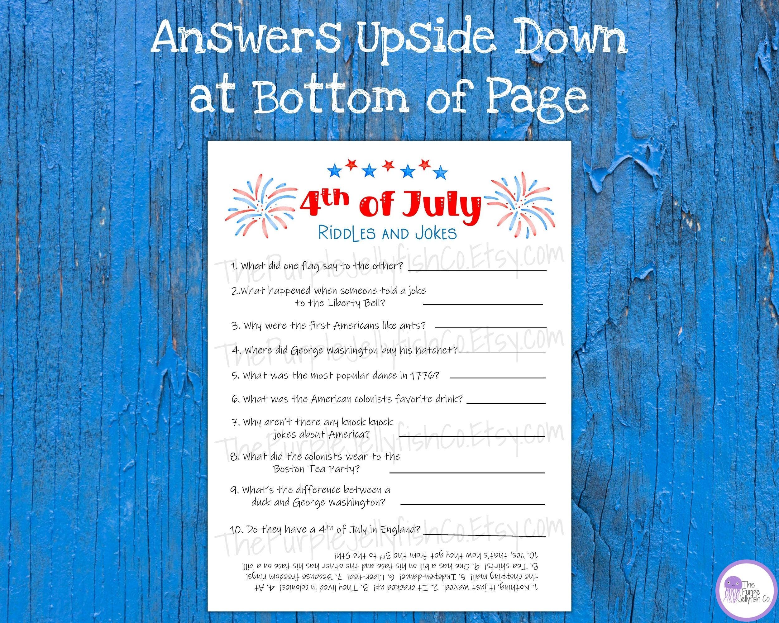 4th of July Activity for Kids 4th of July Jokes & Riddles, July 4th ...