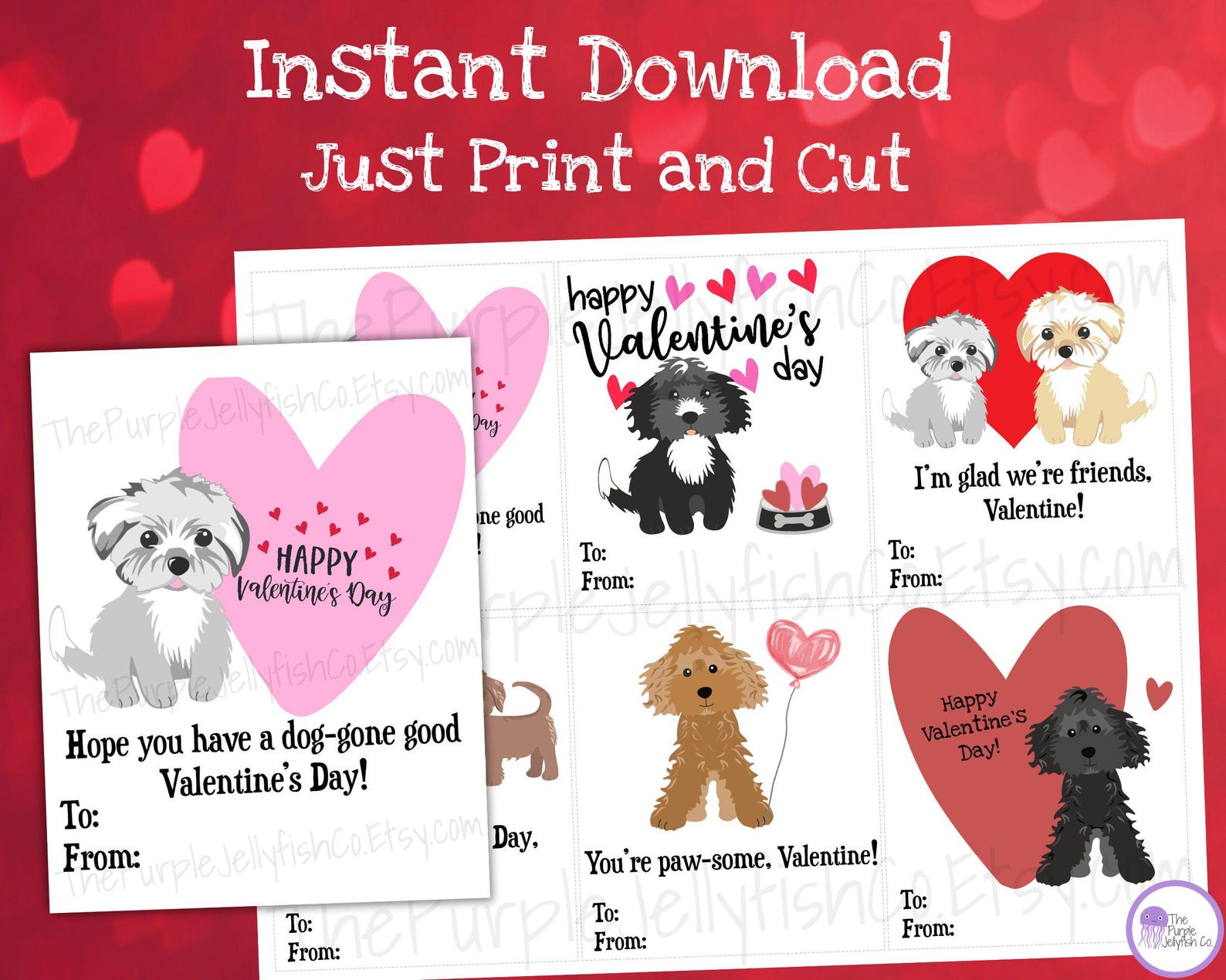 Puppy Valentine Cards Printable Dog Valentine's Day Gift Tag, School ...