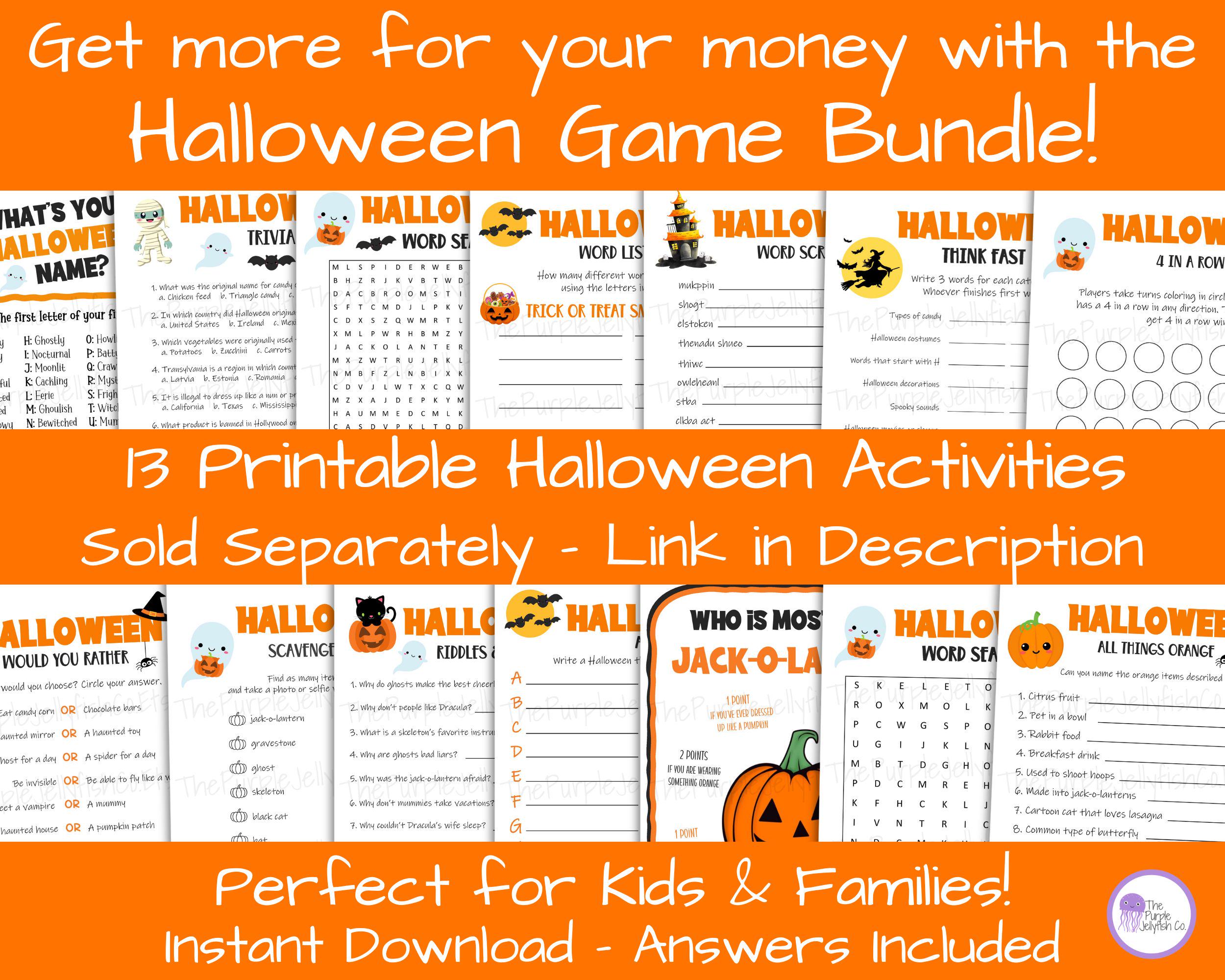 Halloween Think Fast Game Printable, Halloween Games for Kids ...