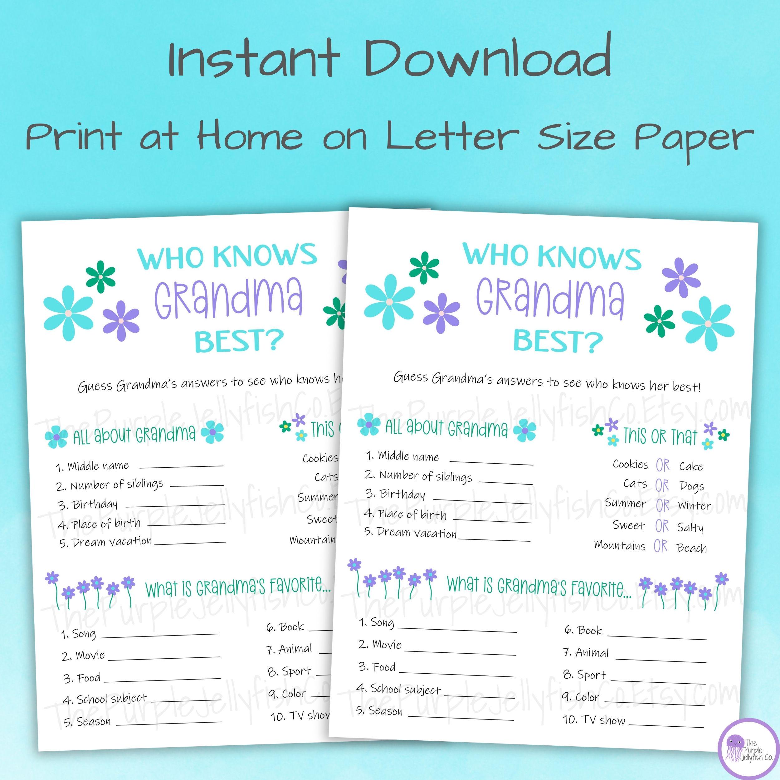 Who Knows Grandma Best Mother's Day Game Printable, Grandparent's Day ...