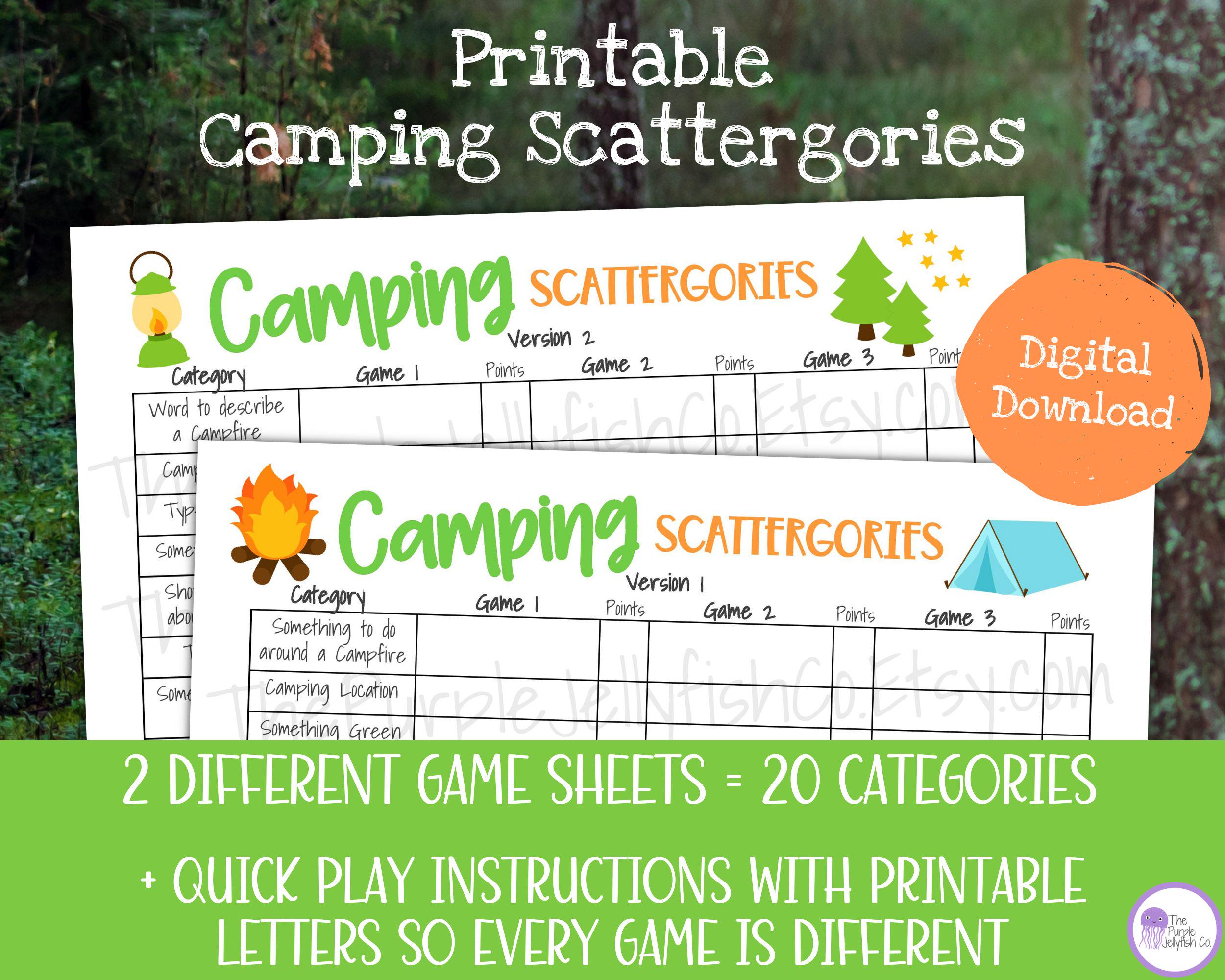 Camping Scattergories Game Printable, Summer Camp Game for Kids Camping ...