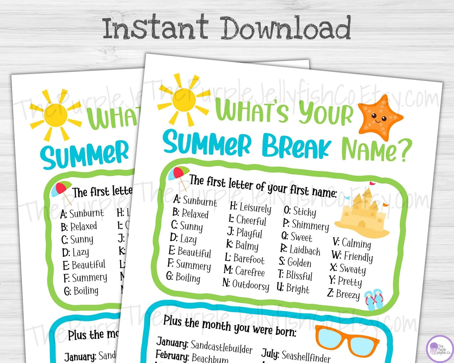 What's Your Summer Break Name Game, Summer Party Decoration, Last Day ...