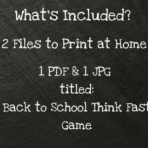 Back to School Activity Think Fast Game, First Day of School Printable ...