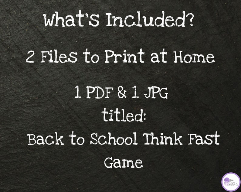 Back to School Activity Think Fast Game, First Day of School Printable ...