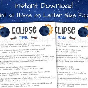 Eclipse Trivia Game for Kids & Adults, Printable Trivia Questions and ...