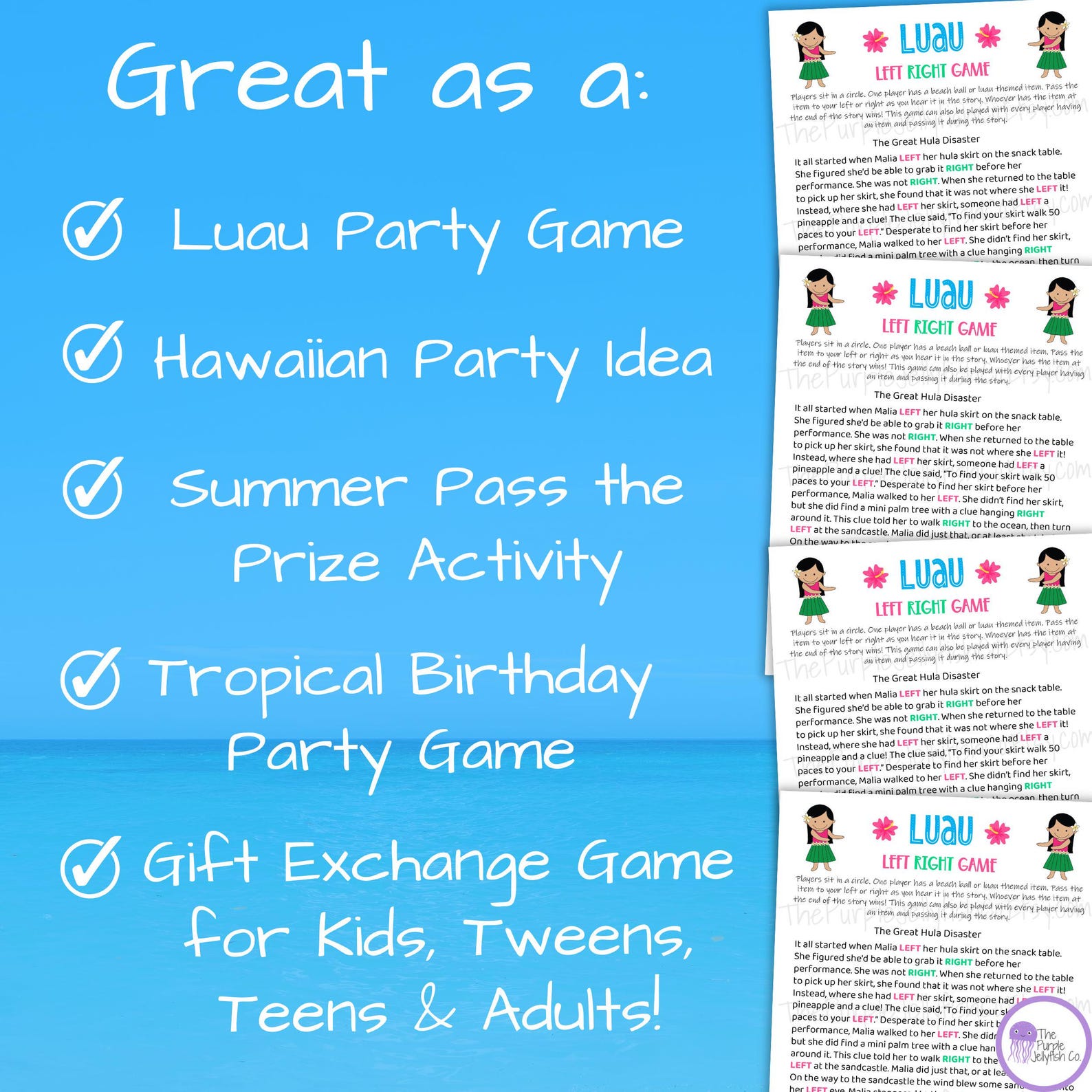 Luau Left Right Game Printable Hawaiian Party Game for Kids Teens ...